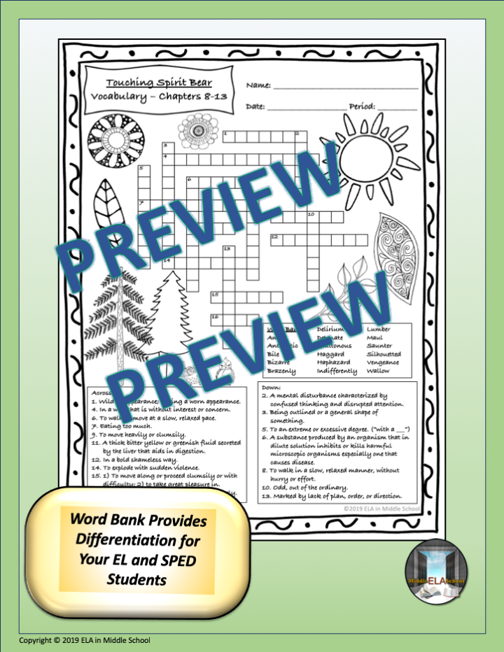 Touching Spirit Bear Bundle of Vocabulary Word Puzzles (and Doodles ...
