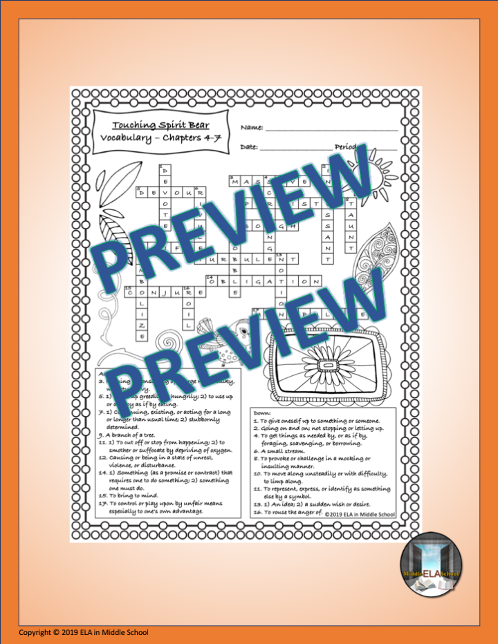 Touching Spirit Bear Bundle of Vocabulary Word Puzzles (and Doodles ...