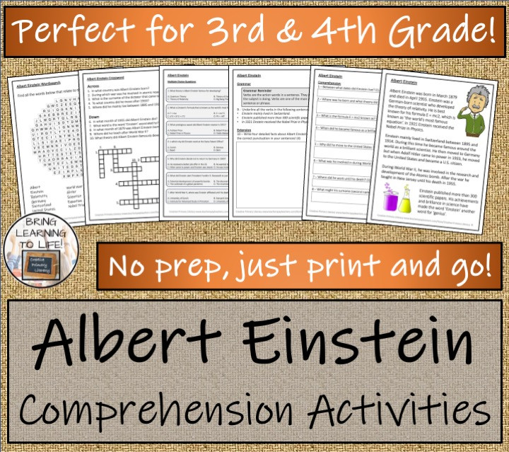 Albert Einstein Close Reading Comprehension Activities | 3rd Grade ...