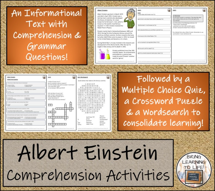 Albert Einstein Close Reading Comprehension Activities | 3rd Grade ...