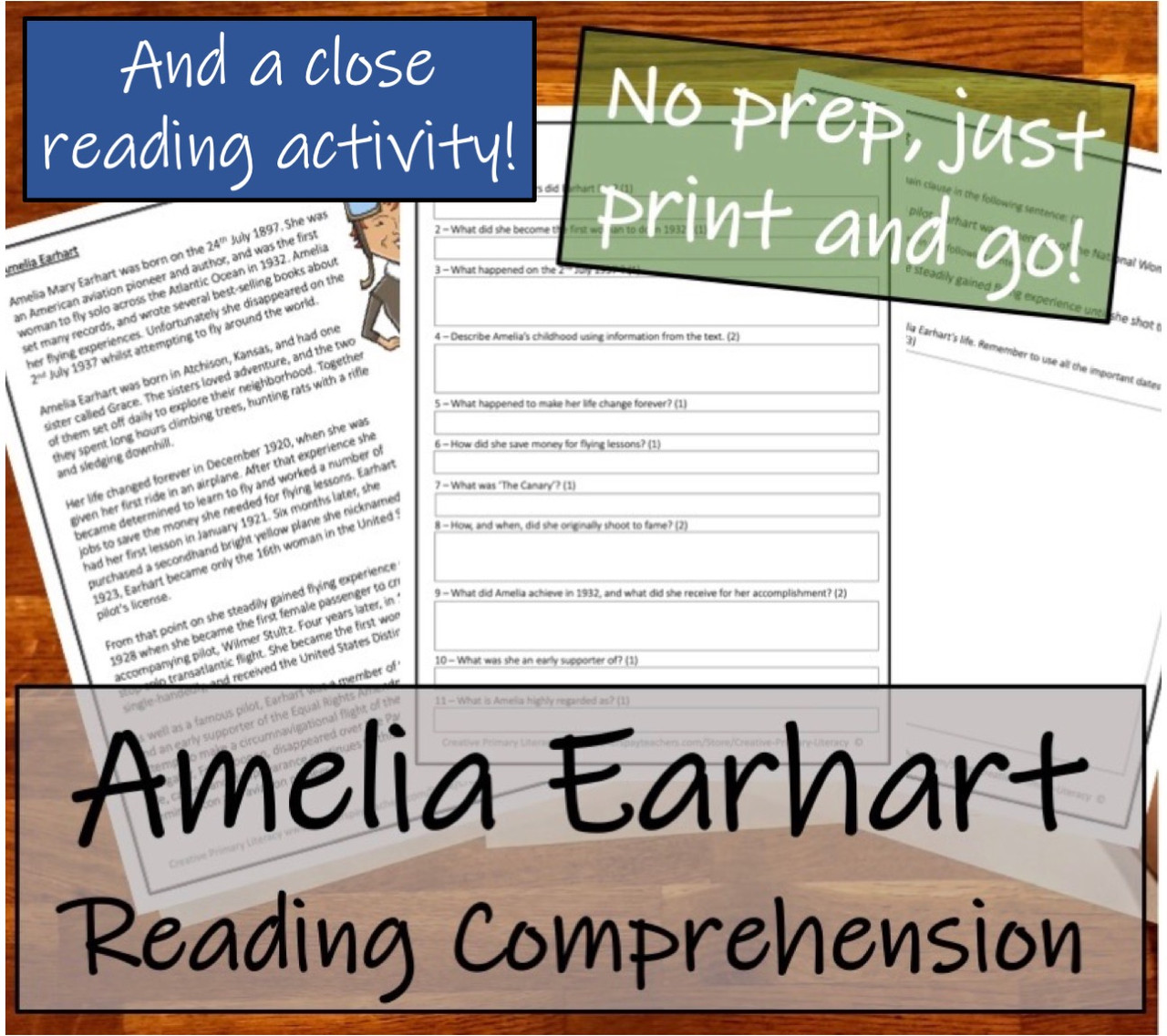 Amelia Earhart - 5th & 6th Grade Close Read & Biography Writing Bundle ...