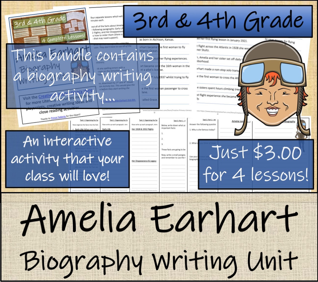 Amelia Earhart - 3rd & 4th Grade Close Read & Biography Writing Bundle ...