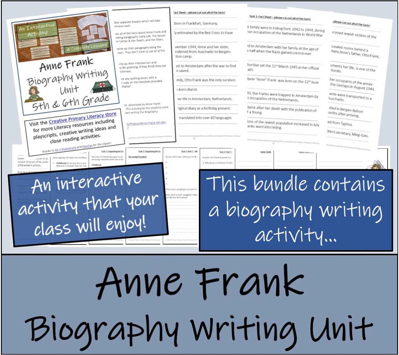 Anne Frank - 5th & 6th Grade Close Read & Biography Writing Bundle ...
