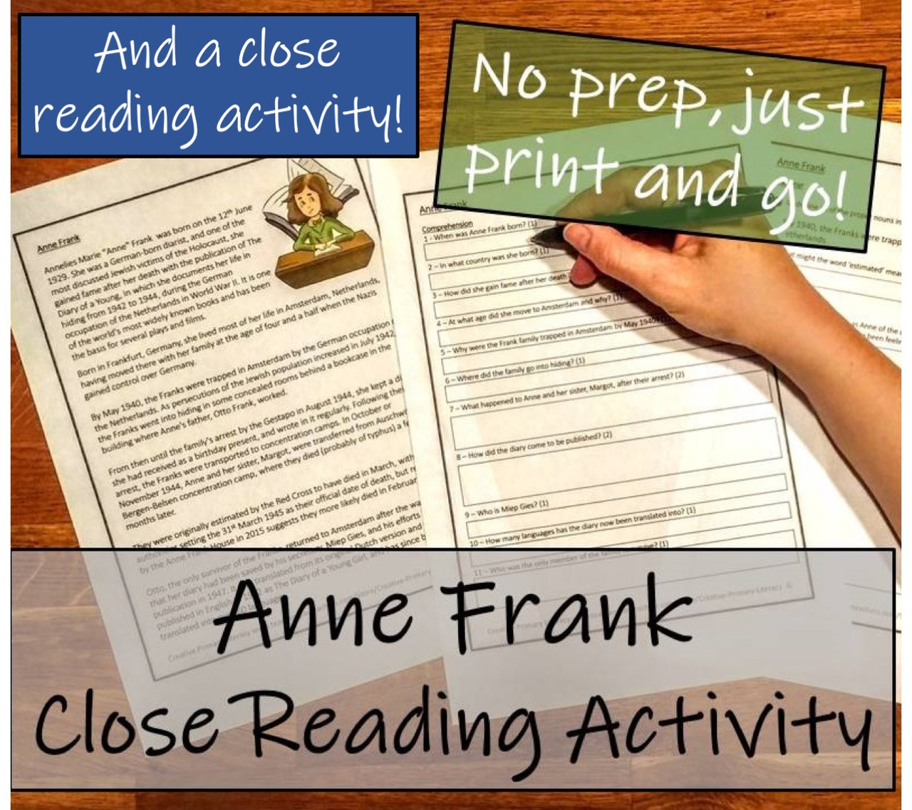 Anne Frank - 5th & 6th Grade Close Read & Biography Writing Bundle ...