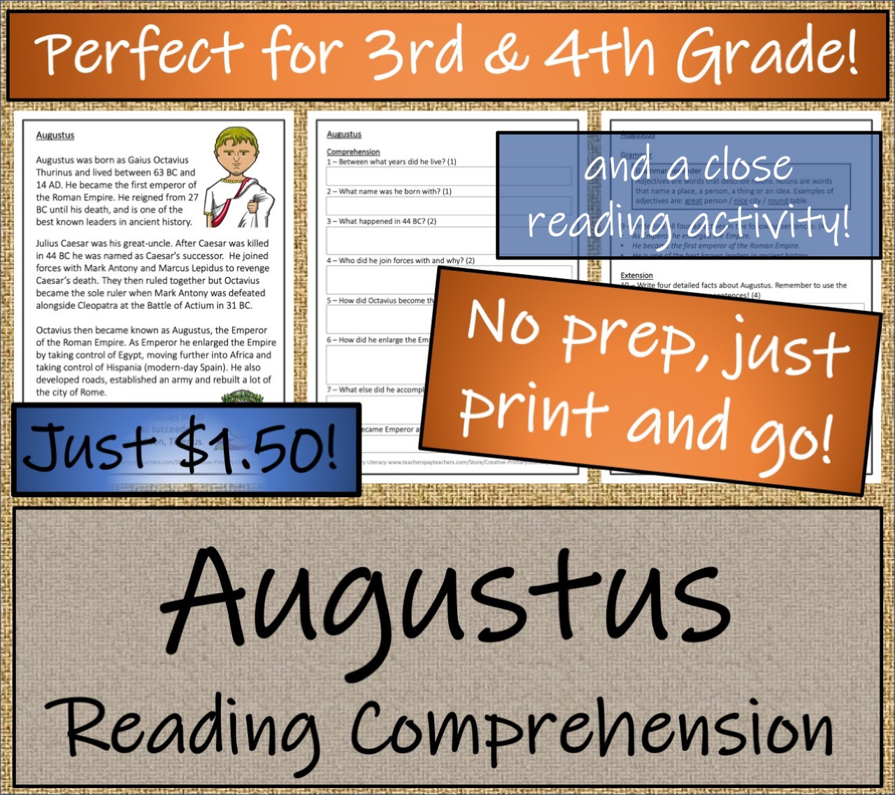 Augustus - 3rd & 4th Grade Close Read & Biography Writing Bundle ...