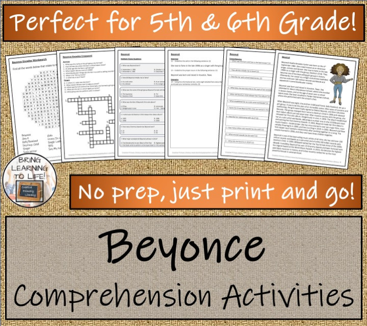 Beyonce Close Reading Comprehension Activities | 5th Grade & 6th Grade ...