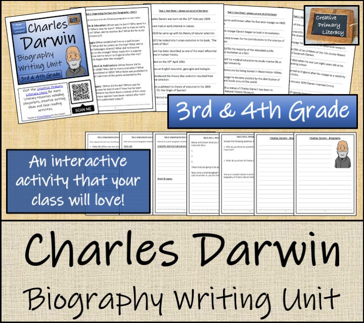Charles Darwin Biography Writing Unit | 3rd Grade & 4th Grade - Amped ...