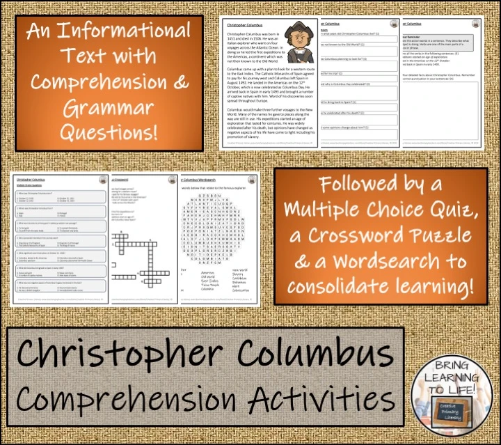 Christopher Columbus Close Reading Comprehension Activities | 3rd & 4th ...