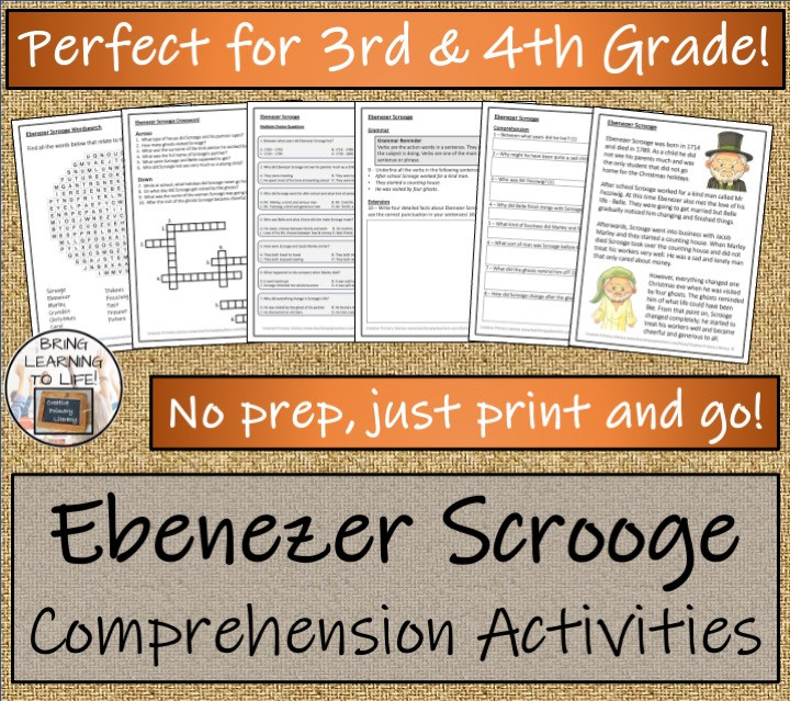 Ebenezer Scrooge Close Reading Comprehension Activities | 3rd Grade ...