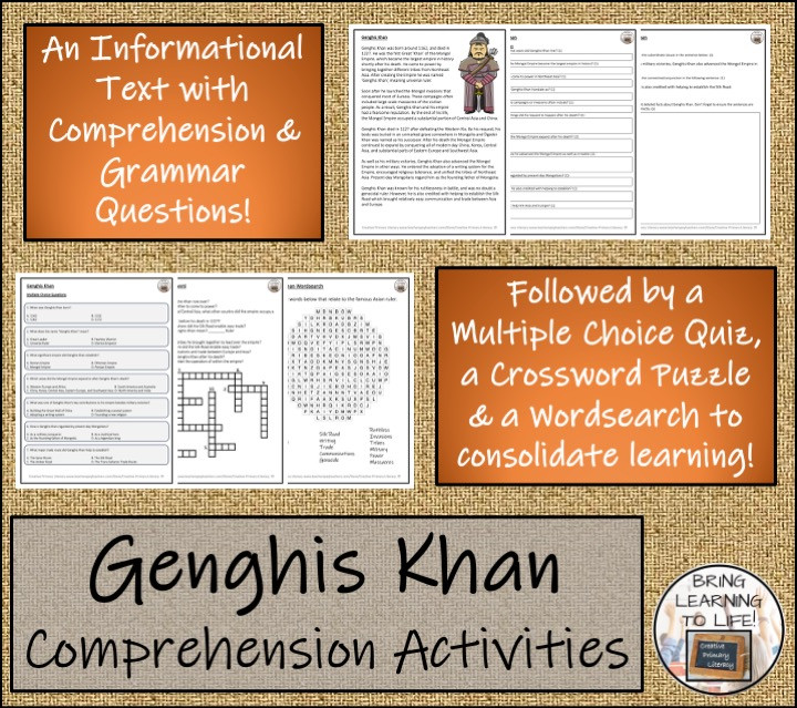 Genghis Khan Close Reading Comprehension Activities | 5th Grade & 6th ...