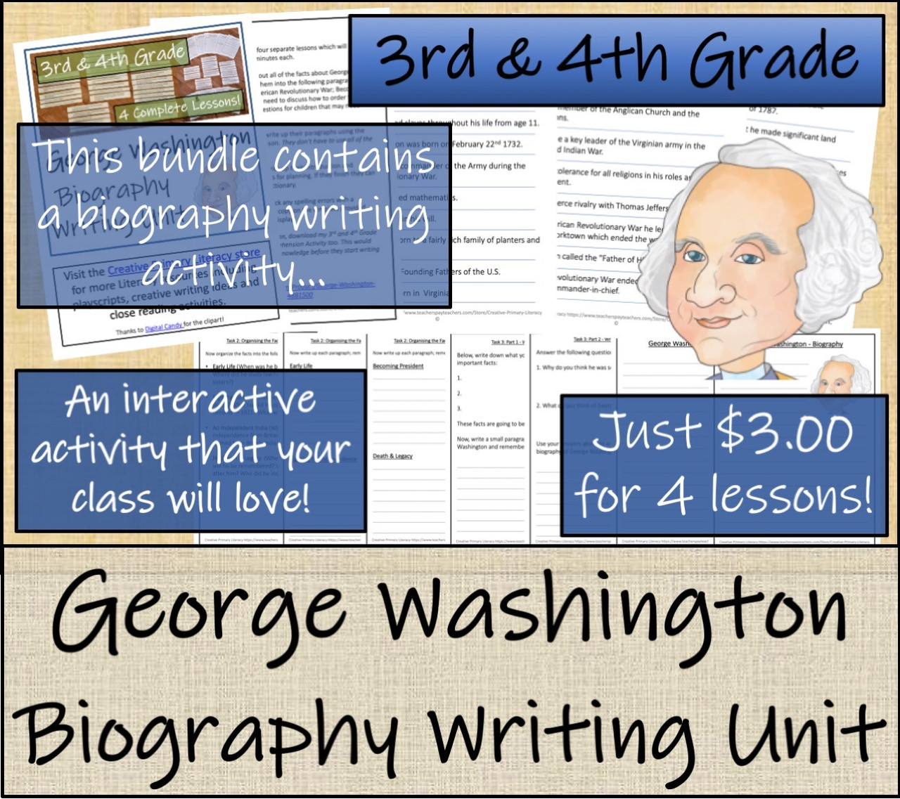 George Washington - 3rd & 4th Grade Close Read & Biography Writing ...