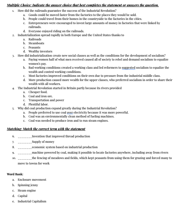 Industrial Revolution Quick Quiz - Amped Up Learning
