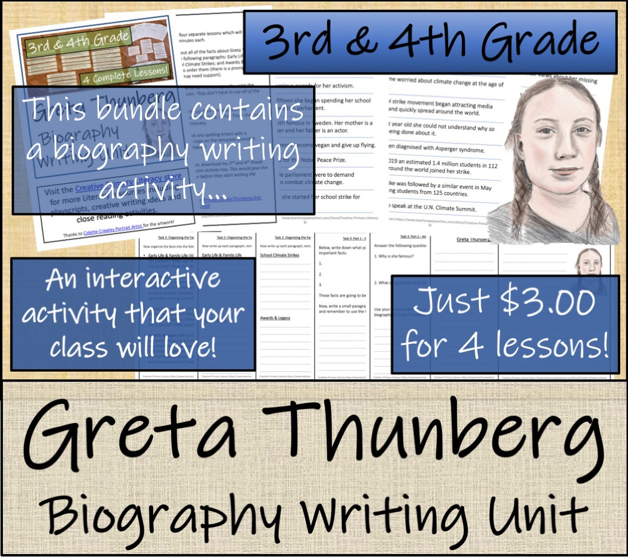Greta Thunberg - 3rd & 4th Grade Close Read & Biography Writing Bundle ...