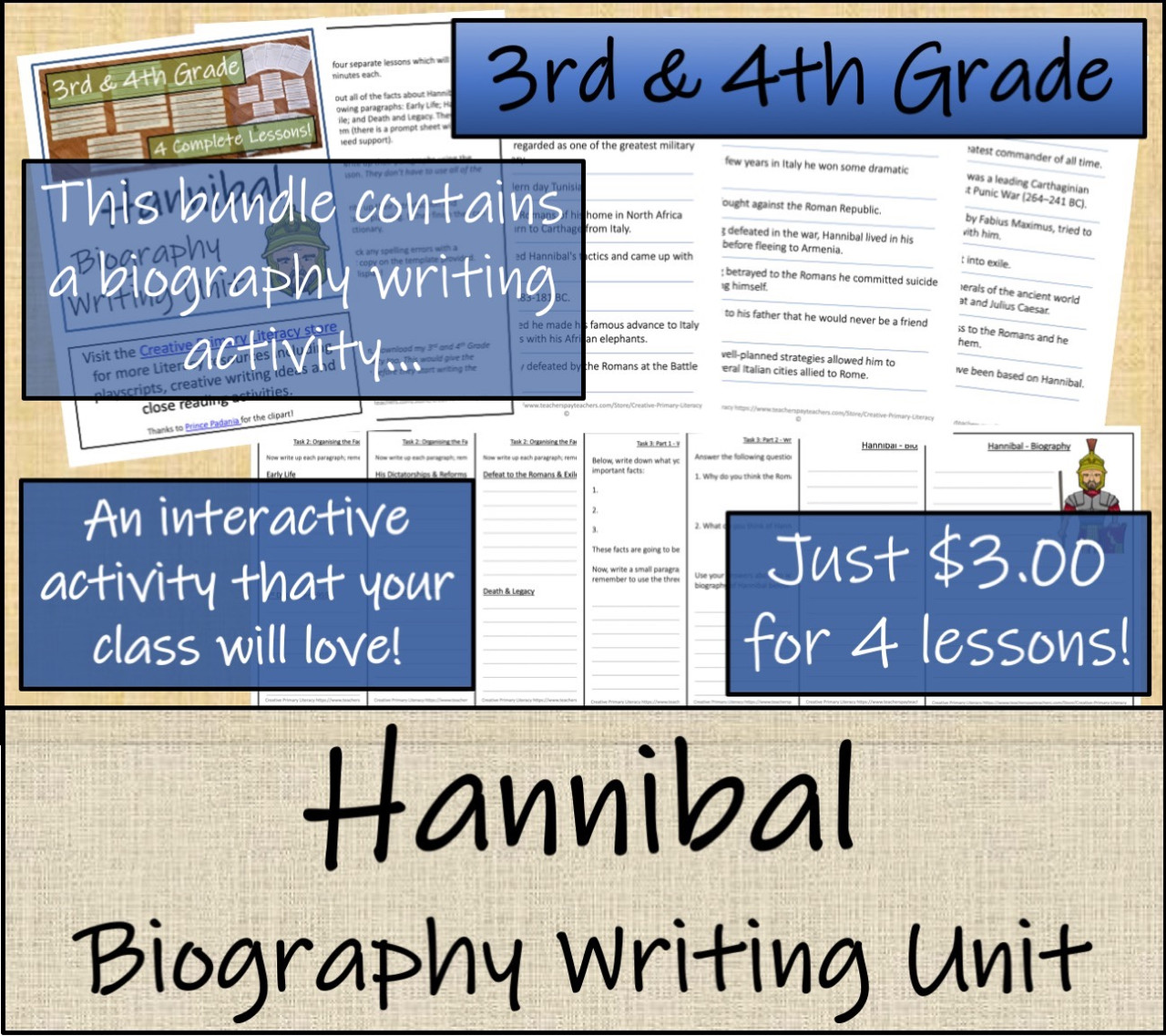 Hannibal - 3rd & 4th Grade Close Read & Biography Writing Bundle ...