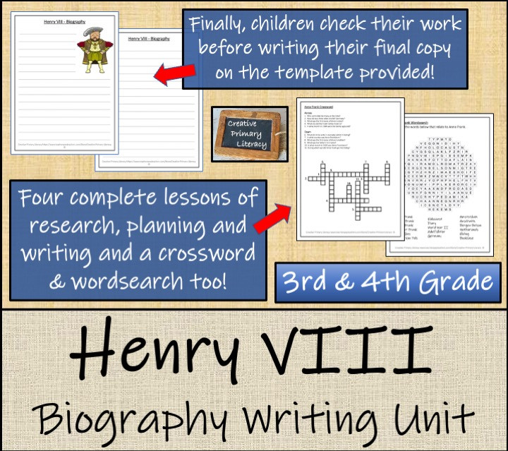 King Henry VIII Biography Writing Unit | 3rd Grade & 4th Grade - Amped ...