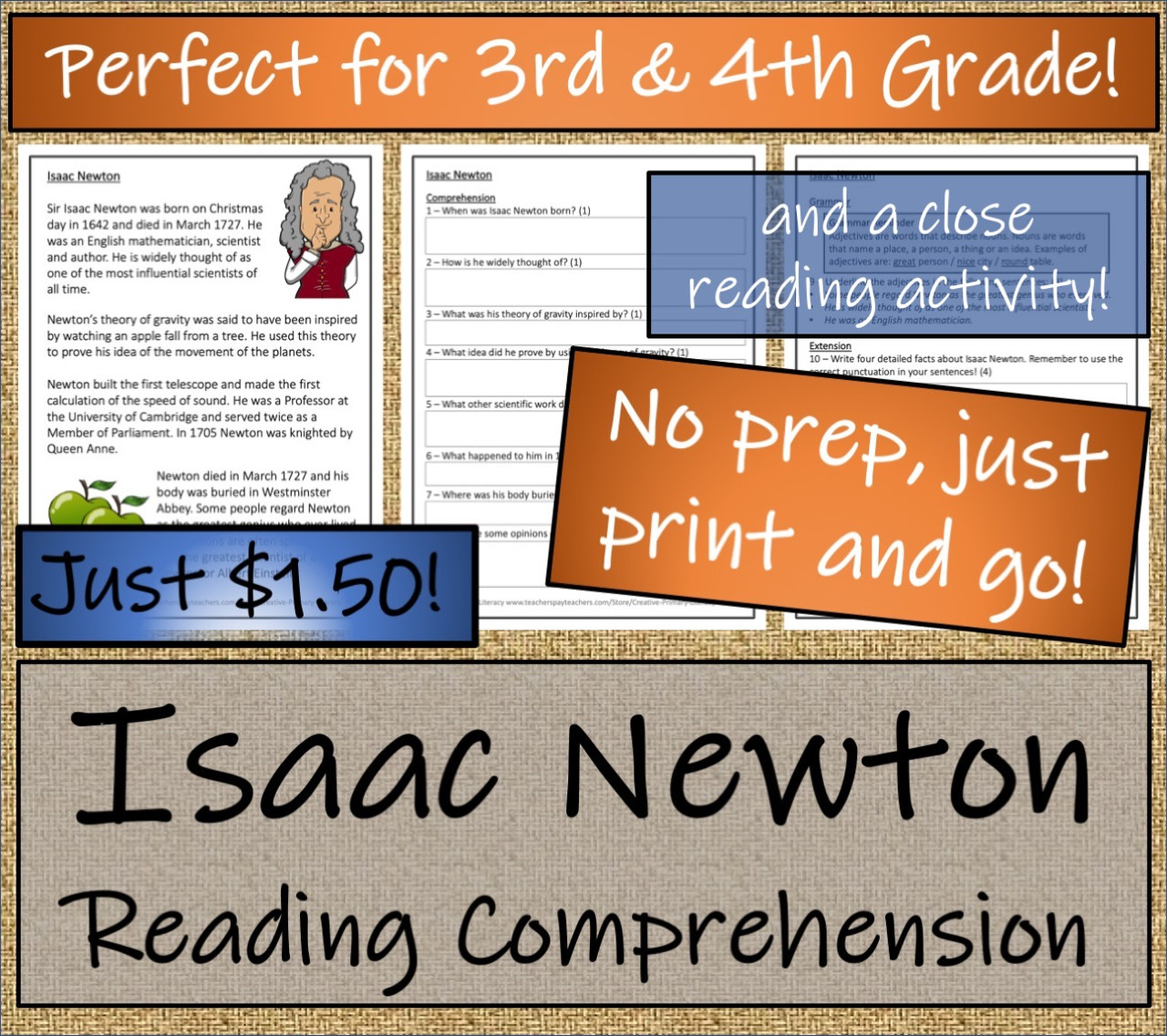 Isaac Newton - 3rd & 4th Grade Close Read & Biography Writing Bundle ...