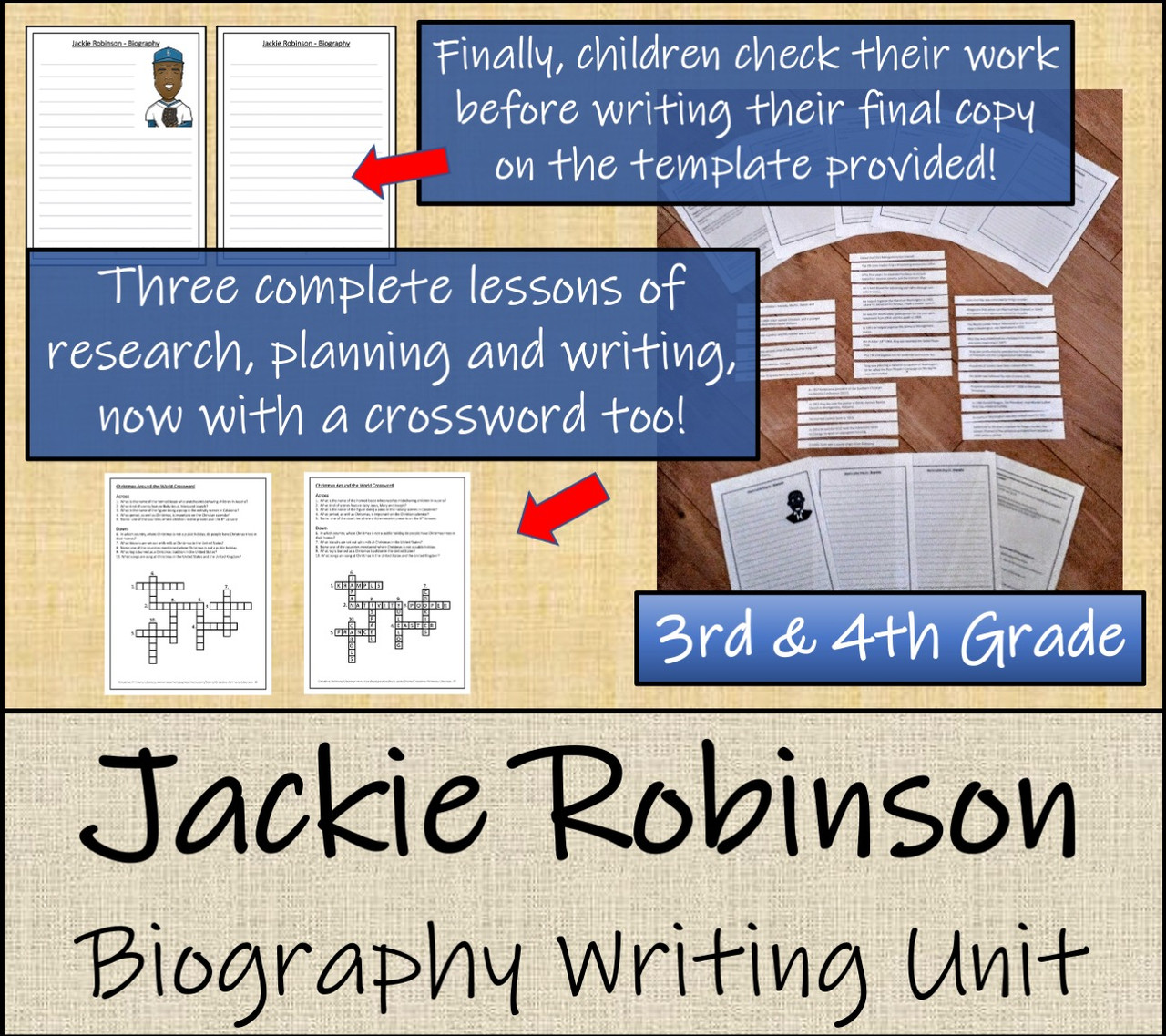 Jackie Robinson Biography Writing Unit | 3rd Grade & 4th Grade - Amped ...