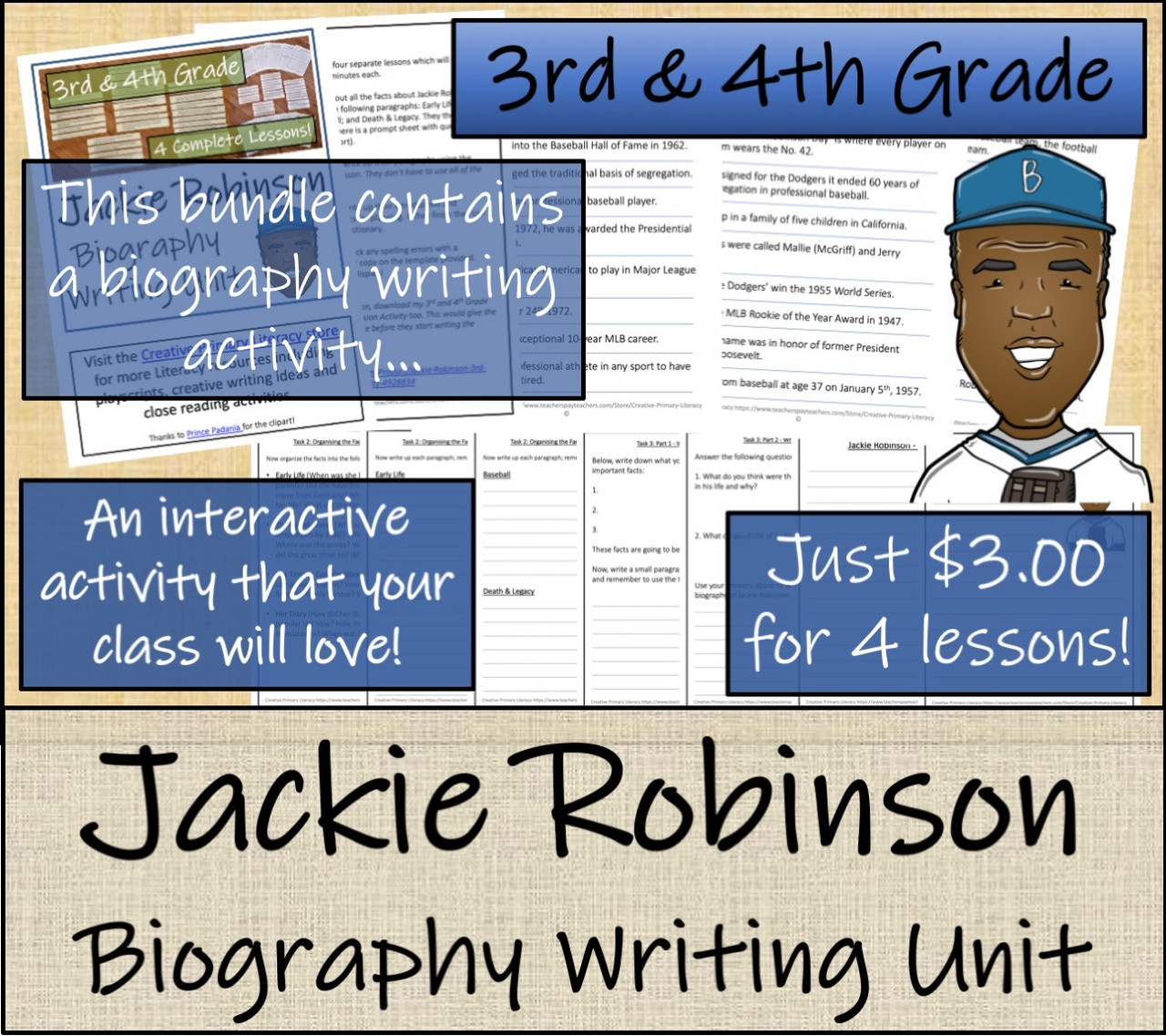 Jackie Robinson - 3rd & 4th Grade Close Read & Biography Writing Bundle ...