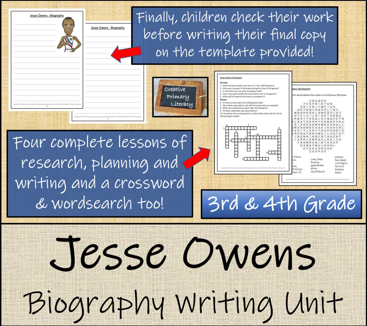 Jesse Owens Biography Writing Unit | 3rd Grade & 4th Grade - Amped Up ...