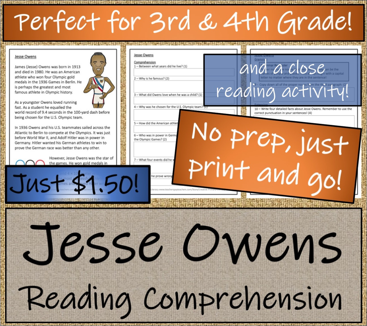 Jesse Owens - 3rd & 4th Grade Close Read & Biography Writing Bundle ...