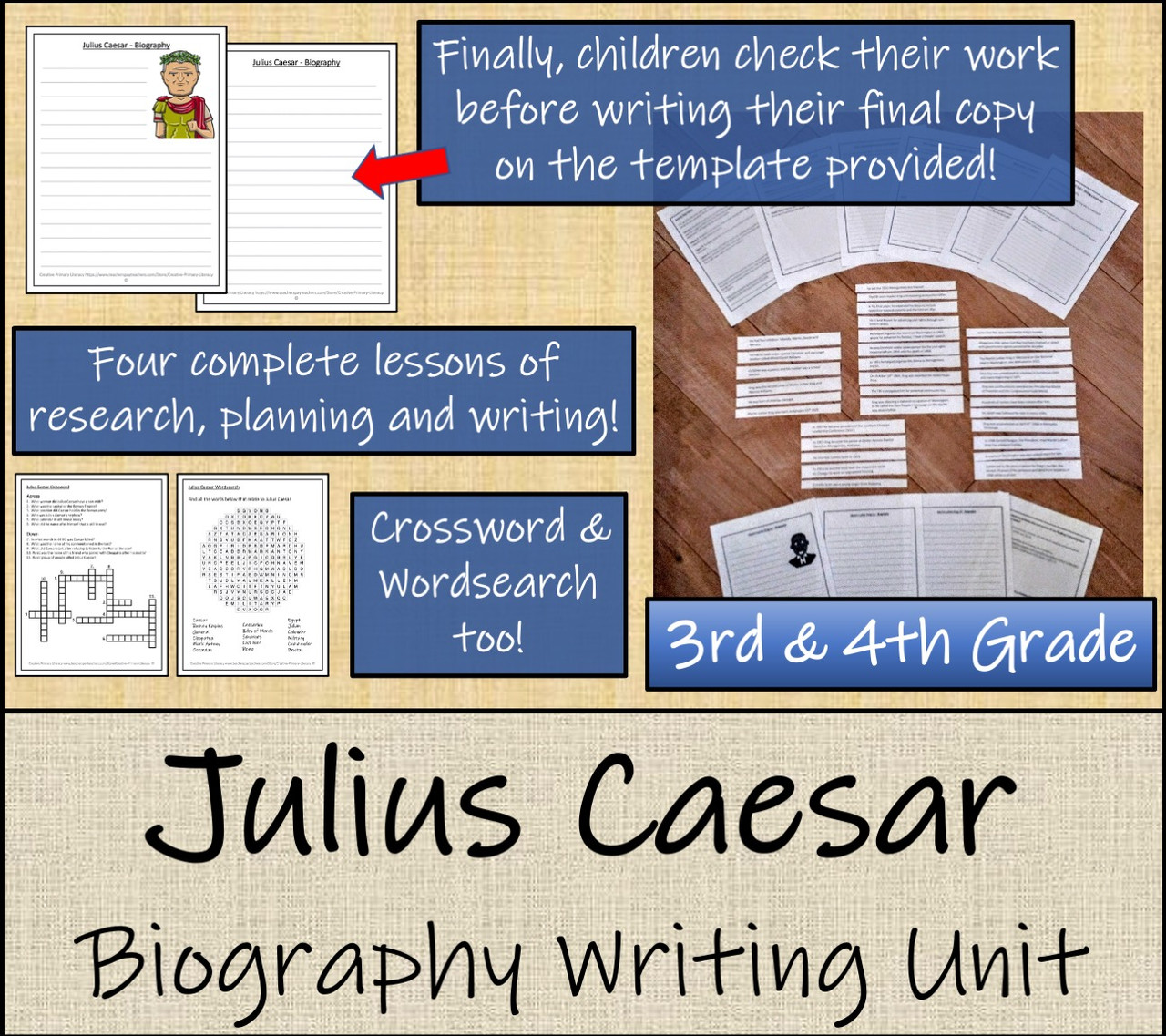 Julius Caesar Biography Writing Unit | 3rd Grade & 4th Grade - Amped Up ...