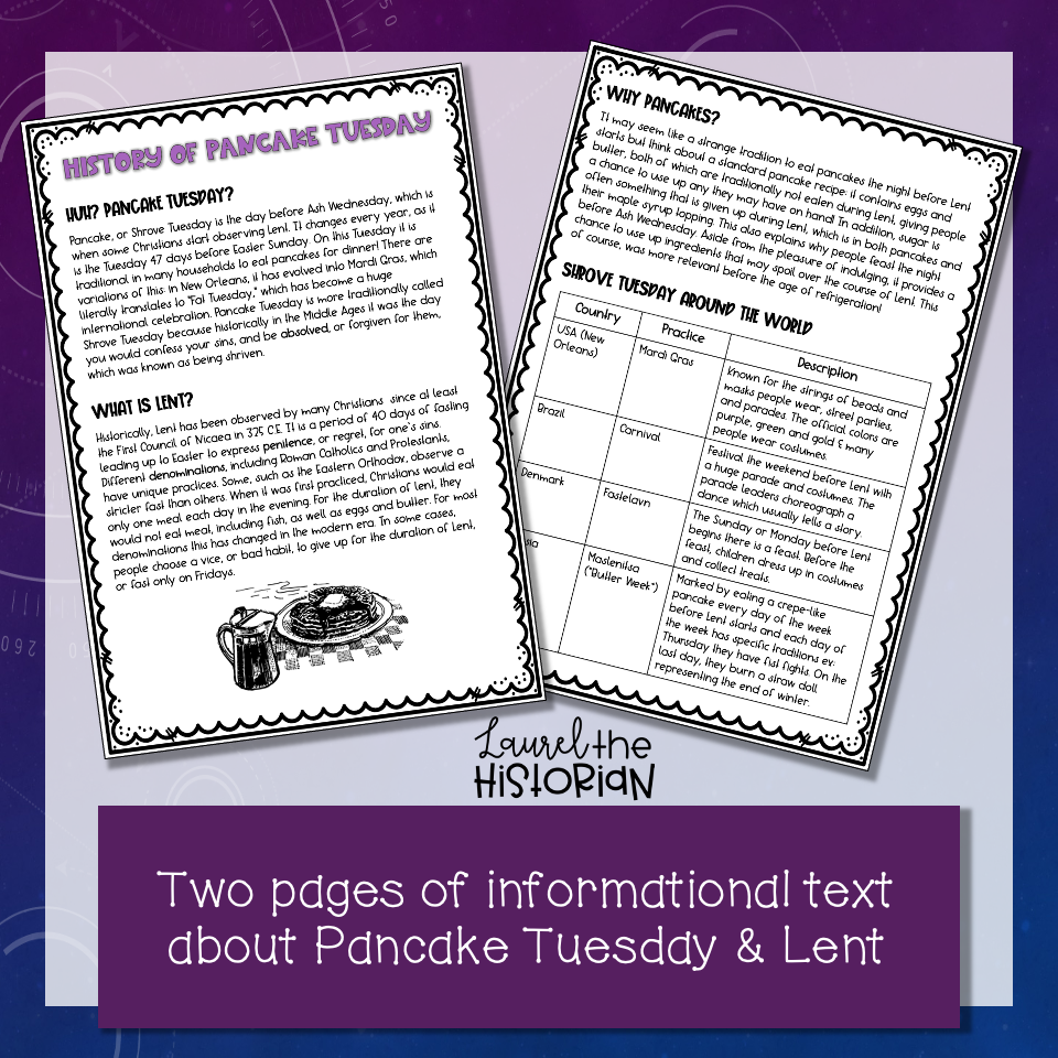 Pancake Tuesday Reading Passage with Critical Thinking Questions ...