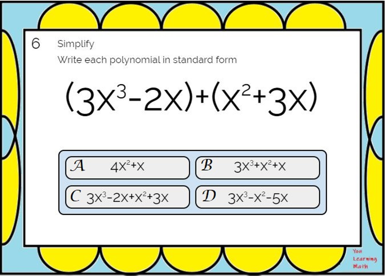 Simplifying and Factoring Polynomials: Google Forms Quiz - 31 Problems ...