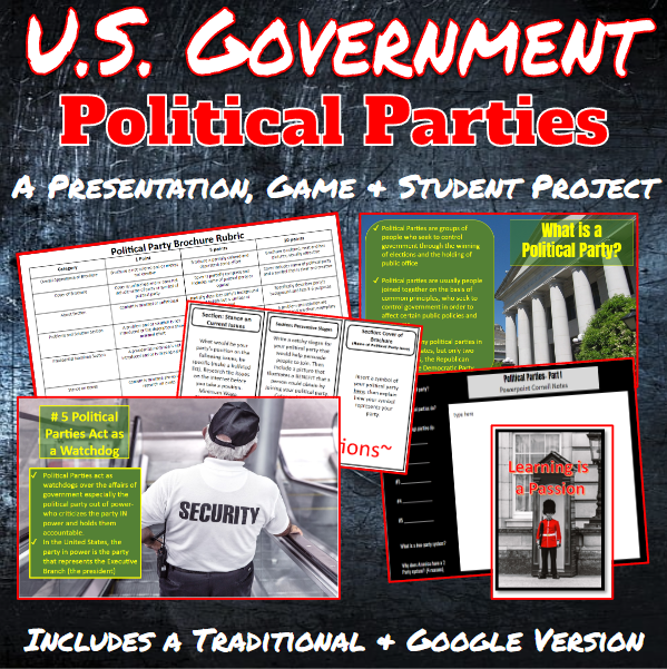 U.S. Government | Political Parties Power-point, Game, and Student ...