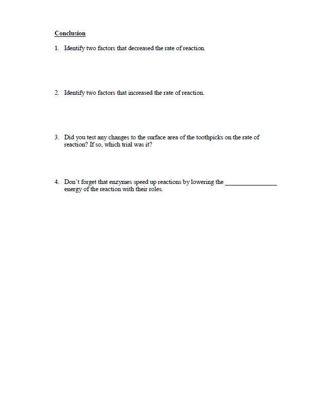 Factors that Affect the Rate of Enzyme Activity Lab using Toothpicks ...