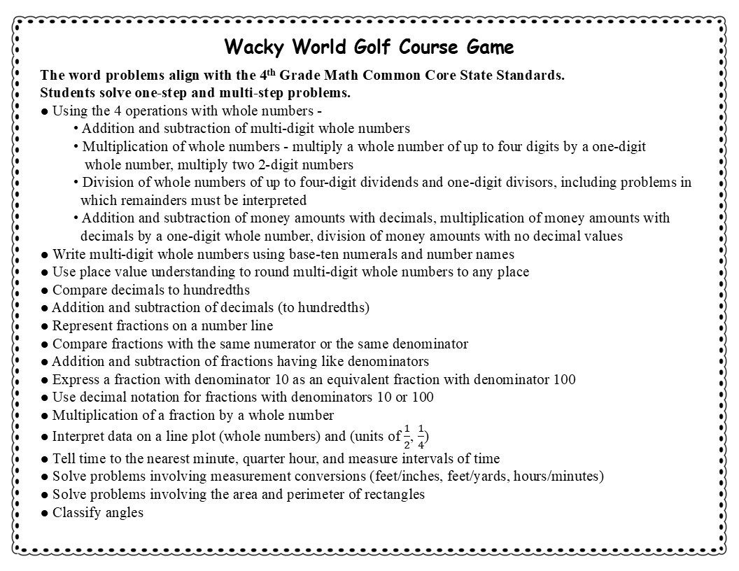 4th Grade Math Game - Whole Numbers, Decimals, and Fractions - Word ...