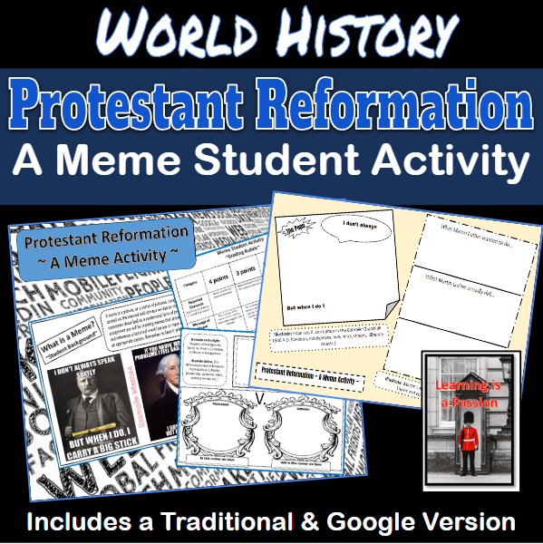 World History | The Protestant Reformation | A Meme Activity | Distance ...