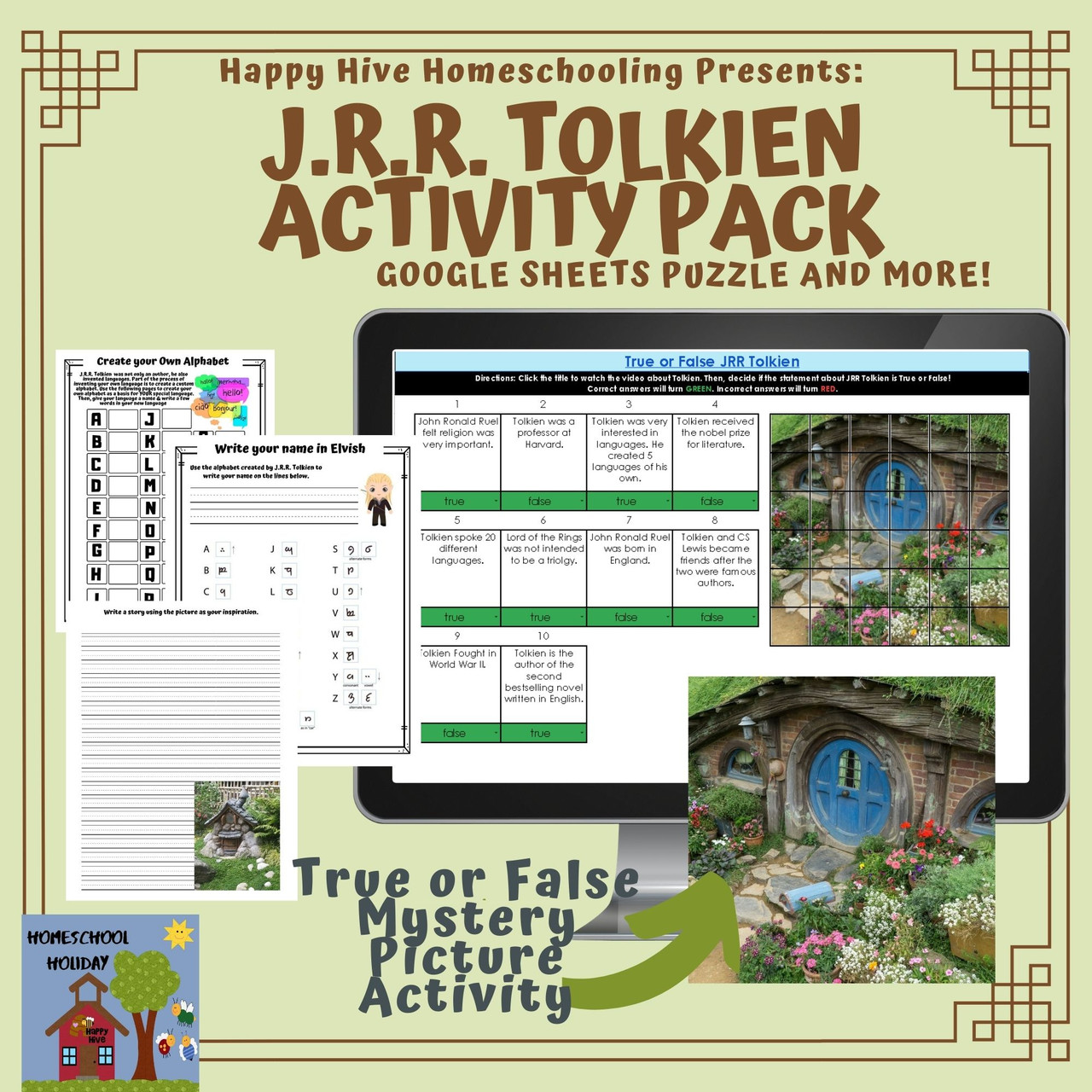J.R.R. Tolkien Activity Packet & Self checking Mystery Picture - Amped ...