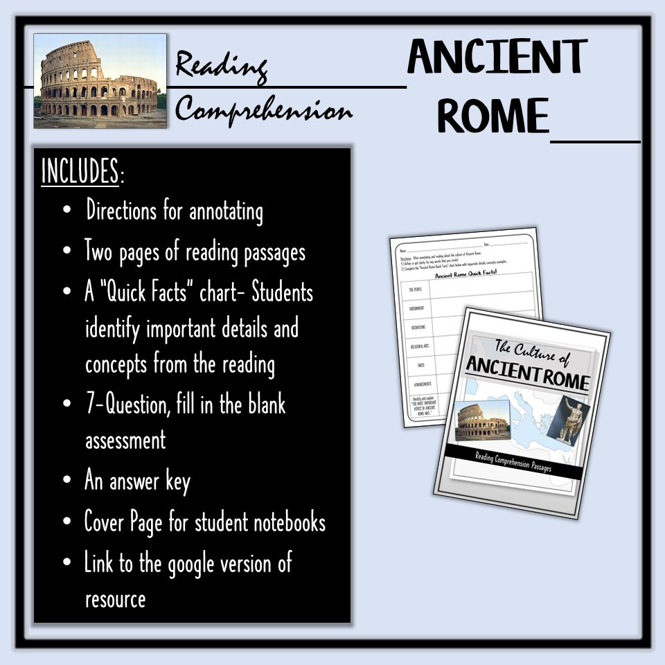 Ancient Rome Reading Comprehension- The Culture of Rome! - Amped Up ...