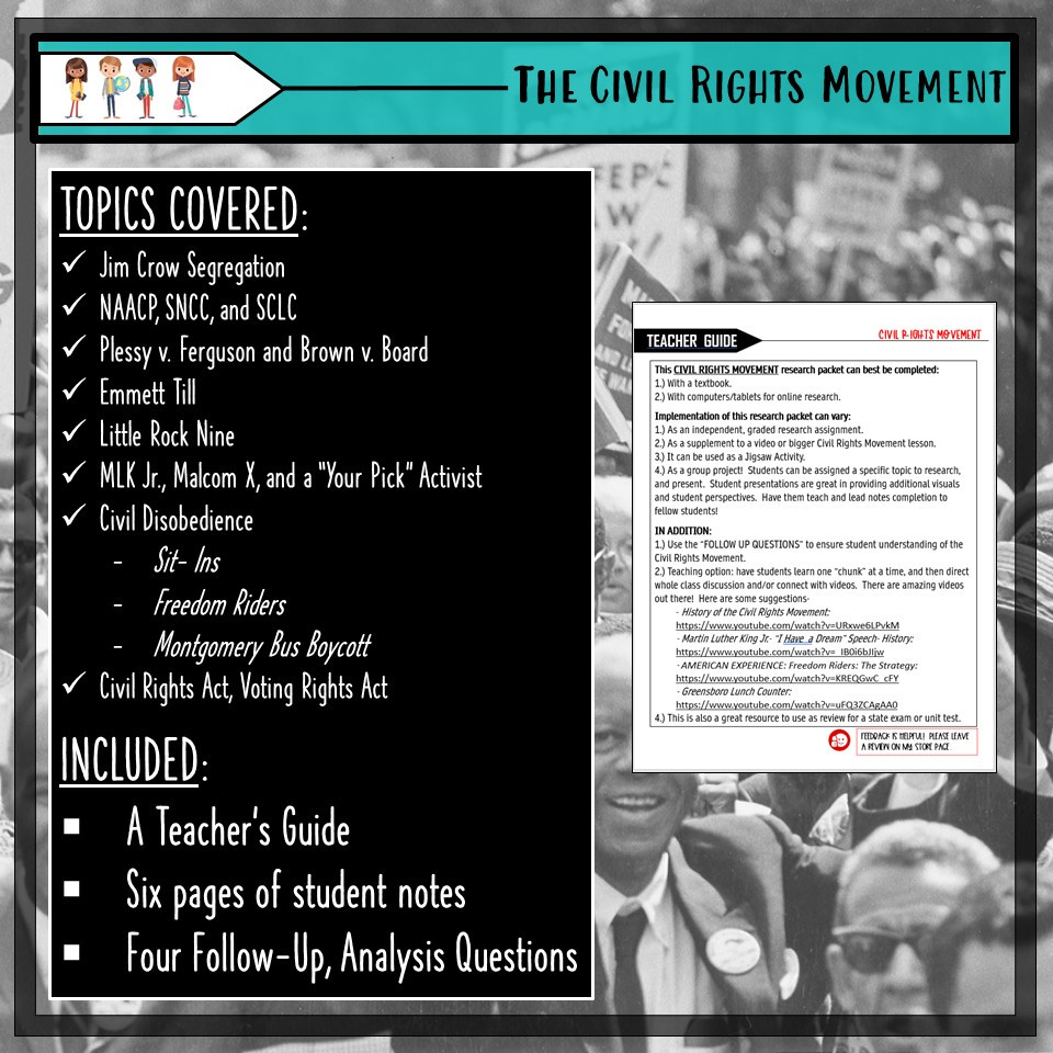 CIVIL RIGHTS MOVEMENT Notes & Research Activity: Distance Learning!