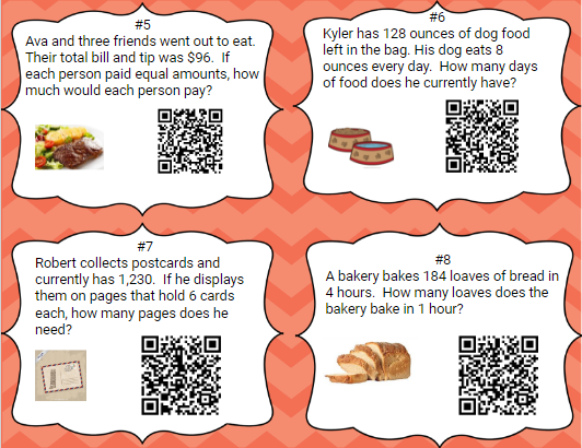 24 Long Division with 1 Digit Divisor Task Cards With QR Codes & Work ...