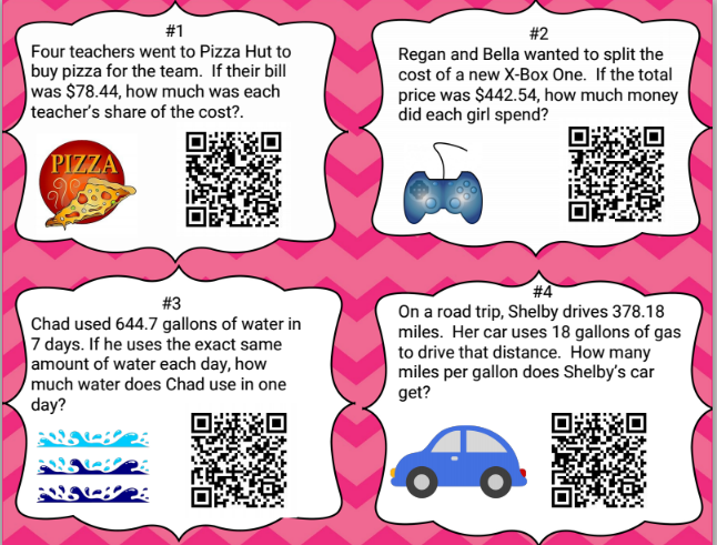 24 Long Division with Decimals- Real World Task Cards with QR codes ...
