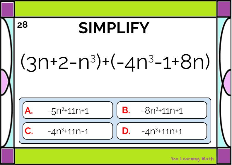 Adding and Subtracting Polynomials: Digital BOOM Cards - 30 Problems ...