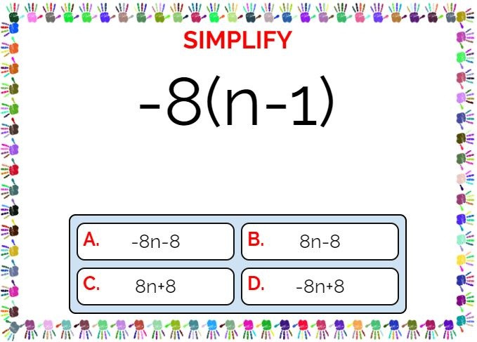 Distribution and Combining Like Terms: Google Forms Quiz - 25 Problems ...