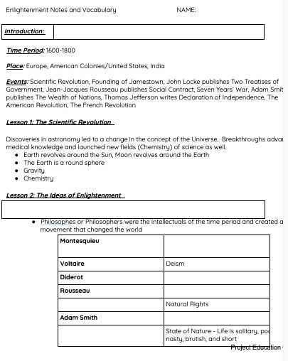Enlightenment Guided Notes - Amped Up Learning