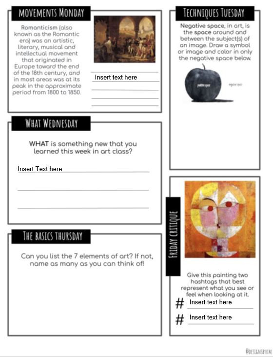 "Digital Learning: Art Packet" covers 16 weeks worth of material ...