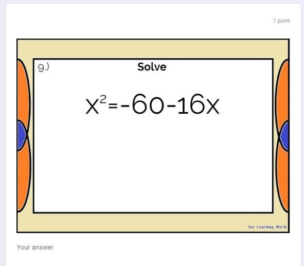 Solving Quadratic Equations by Completing the Square: GOOGLE Forms Quiz ...