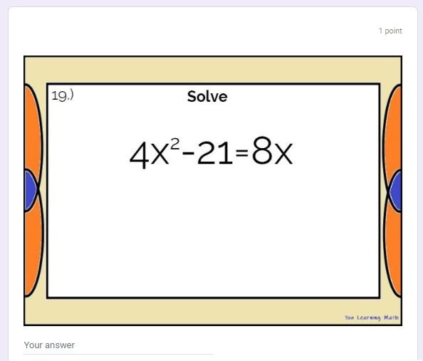 Solving Quadratic Equations by Completing the Square: GOOGLE Forms Quiz ...