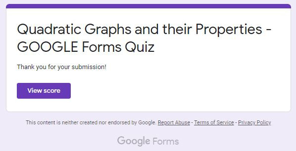 Quadratic Graphs and their Properties - GOOGLE Forms Quiz- 20 Problems ...