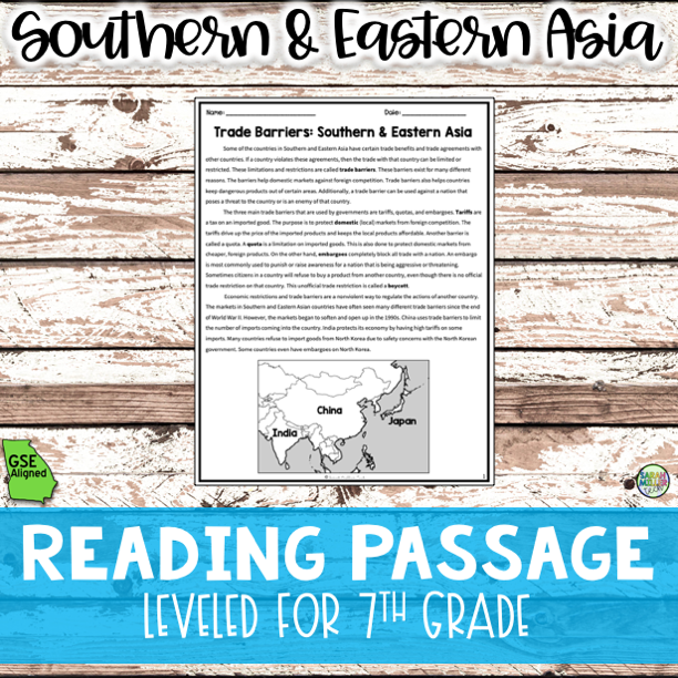 Trade Barriers in Southwest Asia Reading Packet (SS7E5, SS7E5b) - Amped ...