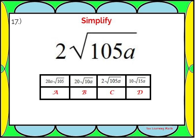 Simplifying Radicals: GOOGLE Forms Quiz - 20 Problems - Amped Up Learning