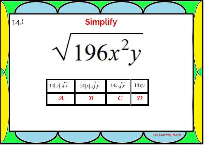 Simplifying Radicals: GOOGLE Forms Quiz - 20 Problems - Amped Up Learning
