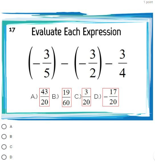 Adding and Subtracting Improper Fractions: GOOGLE Forms Quiz - 20 ...