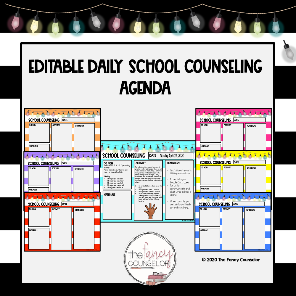 Editable School Counseling Daily Lesson & Activity Agenda Striped Porch ...