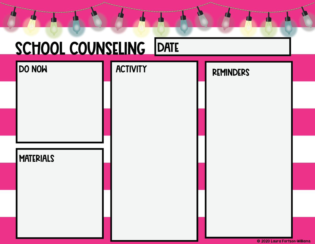 Editable School Counseling Daily Lesson & Activity Agenda Striped Porch ...