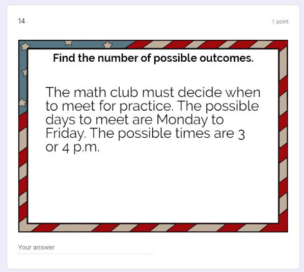 Fundamental Counting Principle: GOOOGLE Forms Quiz - 20 Problems ...